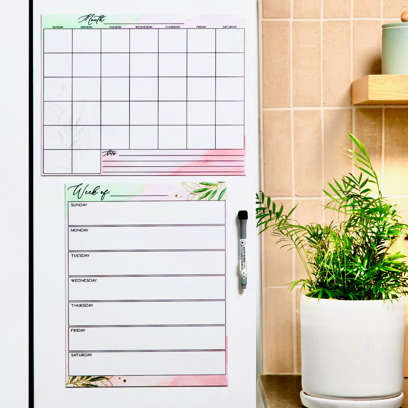 Flexible Stick Dry Erase Monthly and Weekly Calendar Set - Sticks to A ...